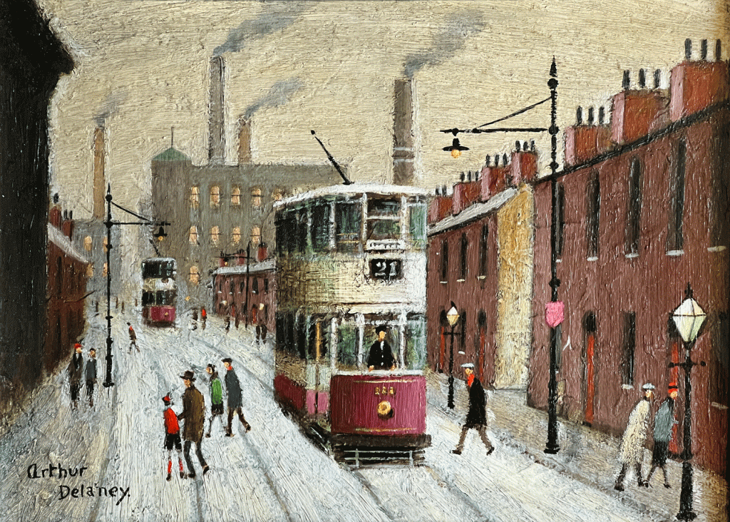 Arthur Delaney - Mill Scene with Tram - Oil Painting For Sale