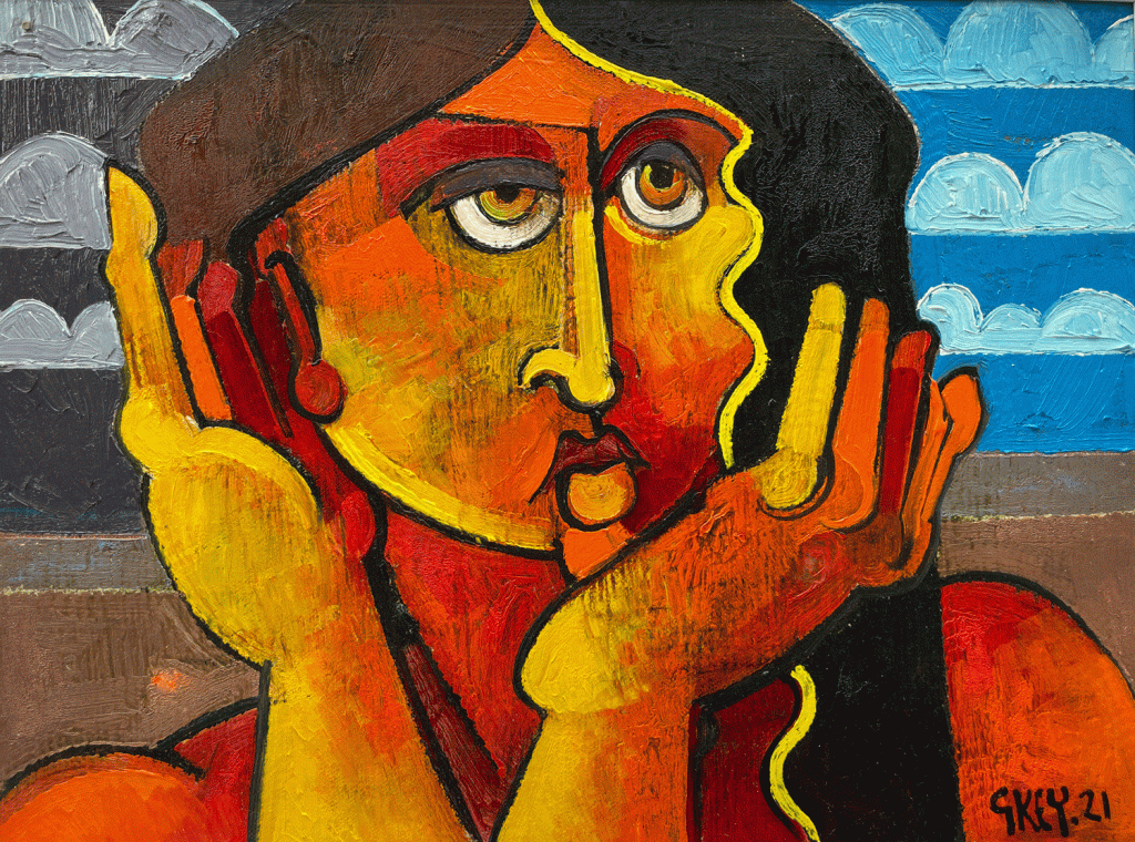 Geoffrey Key - Head & Cloud Strata Original Oil Painting for Sale