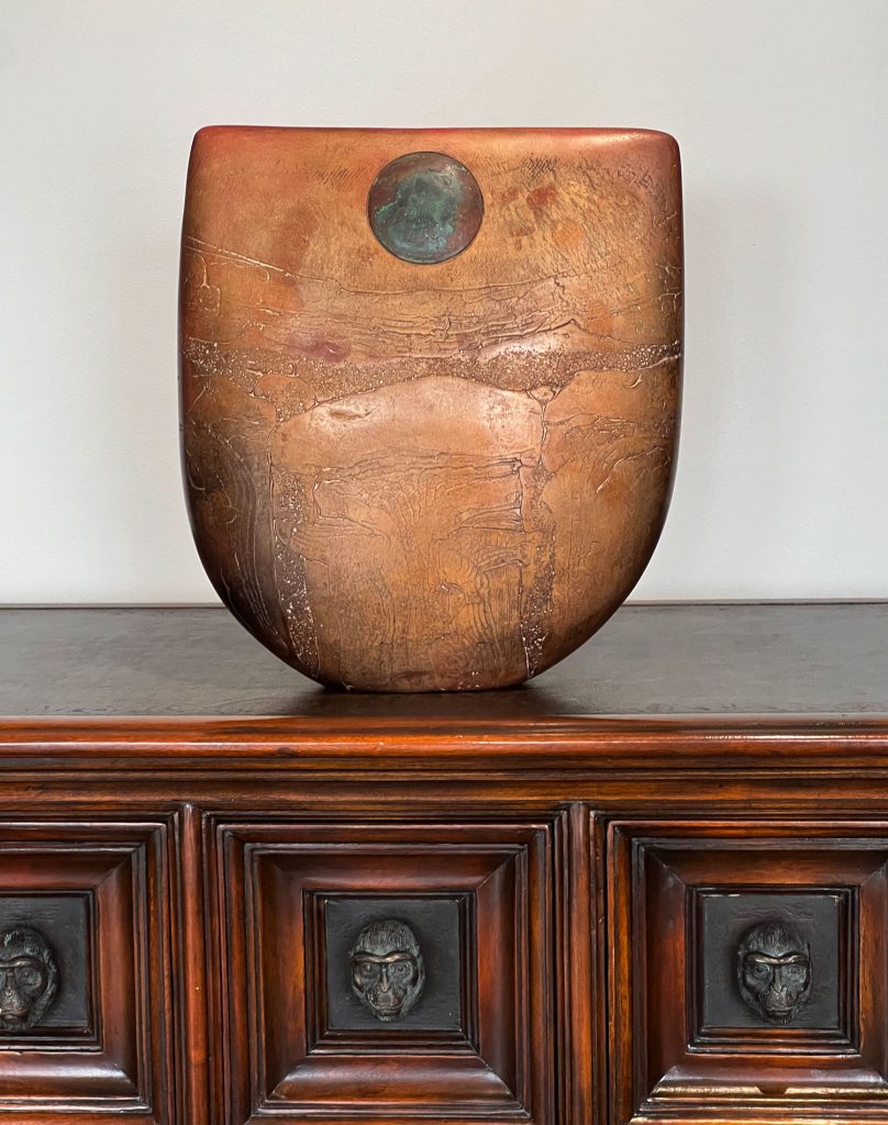 Peter Hayes - Large Bow Form with Disc - Ceramic Sculpture for Sale