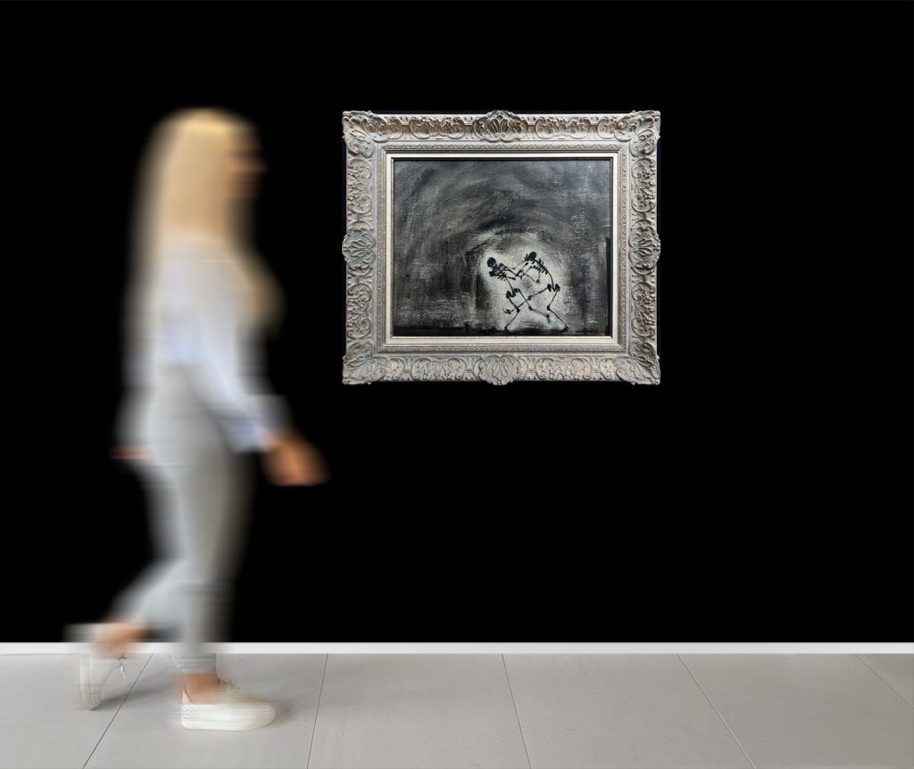 Theodore Major - Skeletons Fighting Original Oil Painting