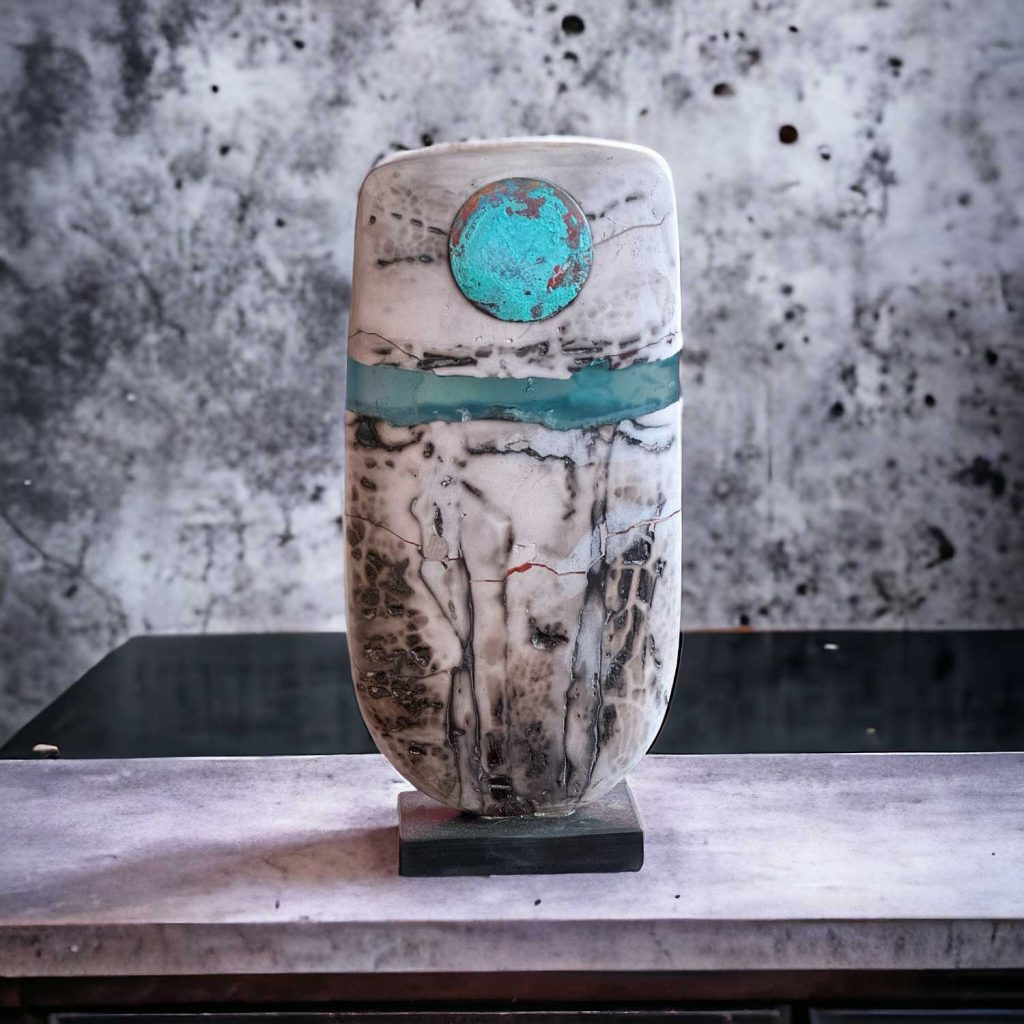 Peter Hayes - Raku Bow with Blue Wave